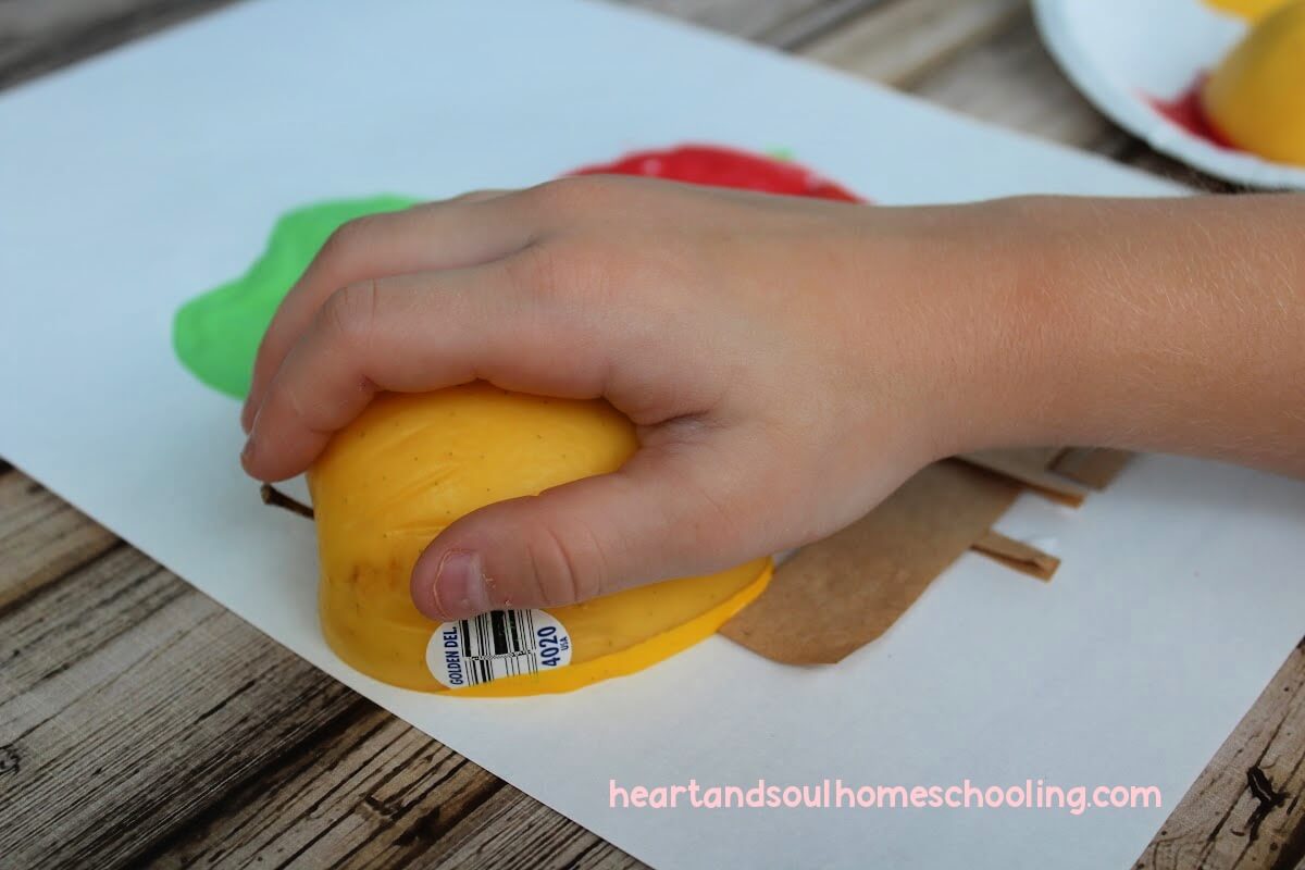 Apple Stamp Painting for Kids - Heart and Soul Homeschooling