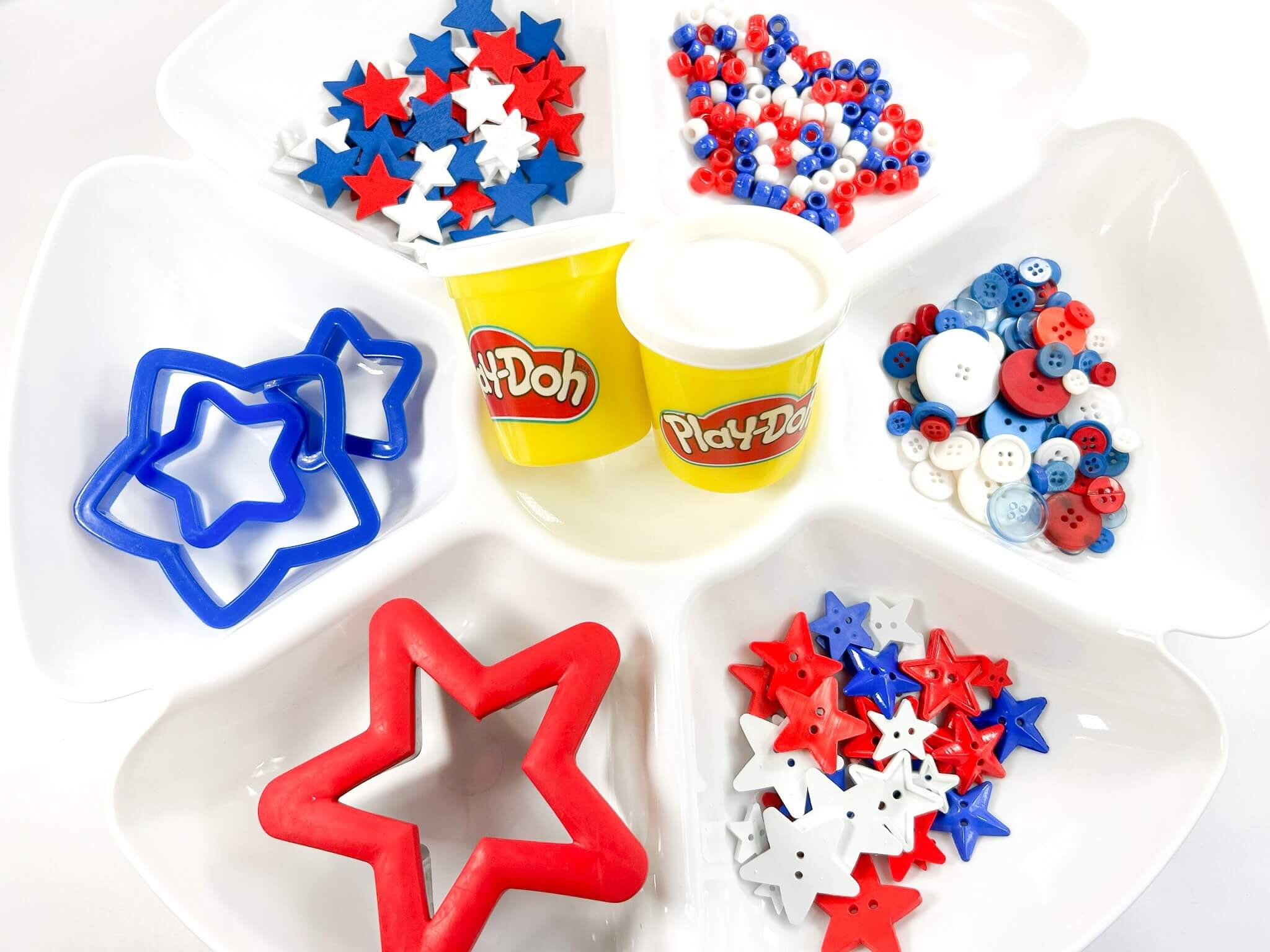 Patriotic Playdough Invitation Tray - Heart and Soul Homeschooling