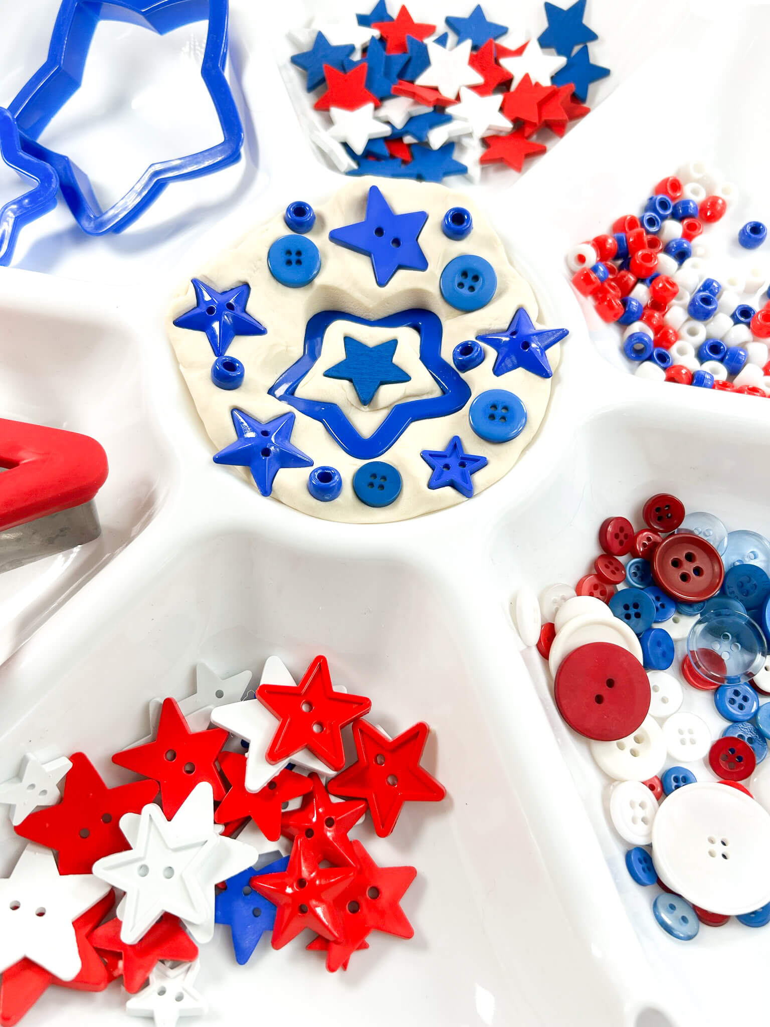 Patriotic Playdough Invitation Tray - Heart and Soul Homeschooling
