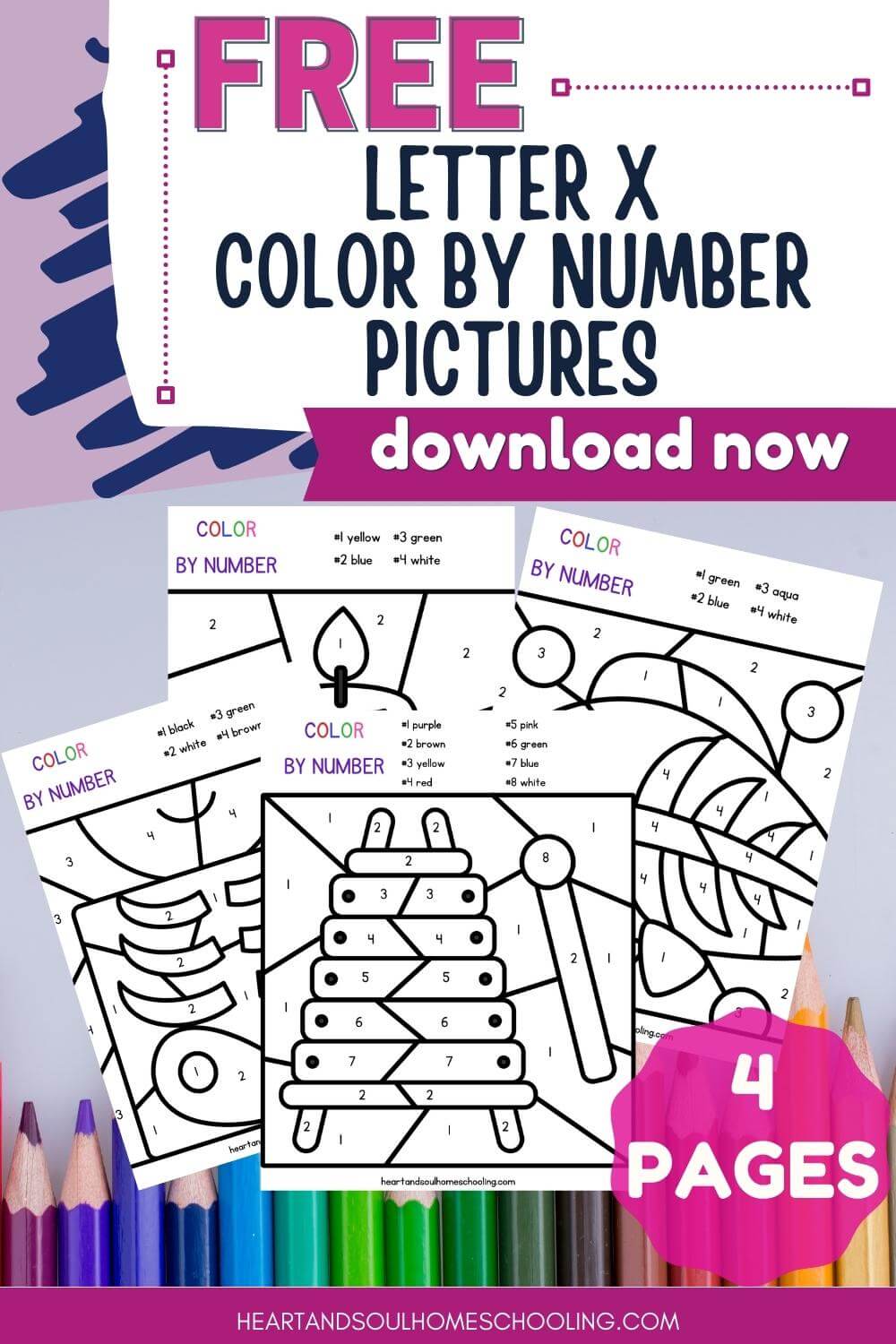 Letter X Words Color by Number Printables - Heart and Soul Homeschooling