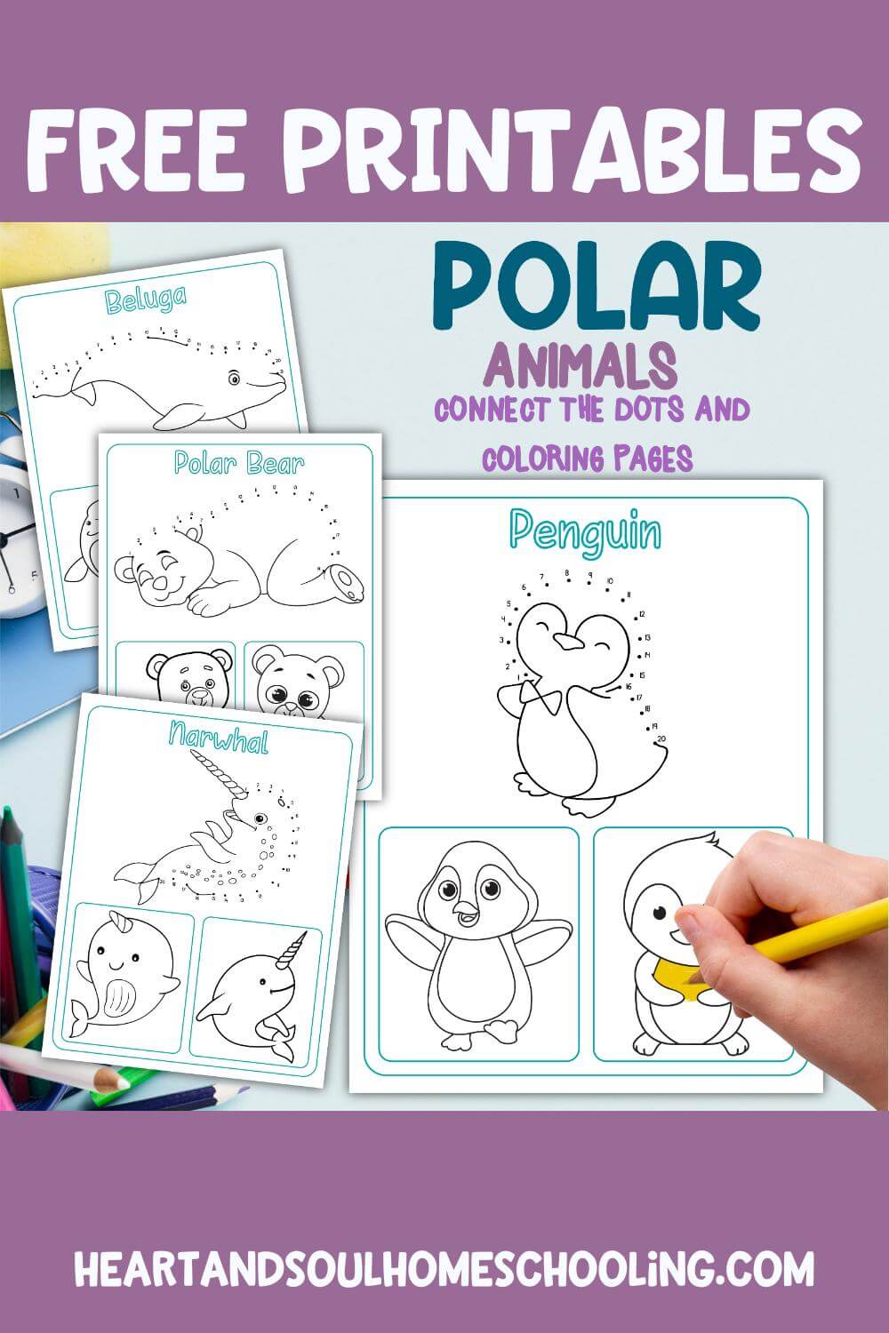 Polar Animals Connect the Dots and Coloring Pages - Heart and Soul ...